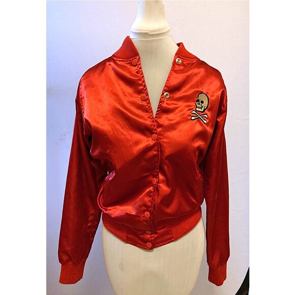 Valfre | Jackets & Coats | Valfre Cherry Red Satin Bomber Dont Worry Be ...